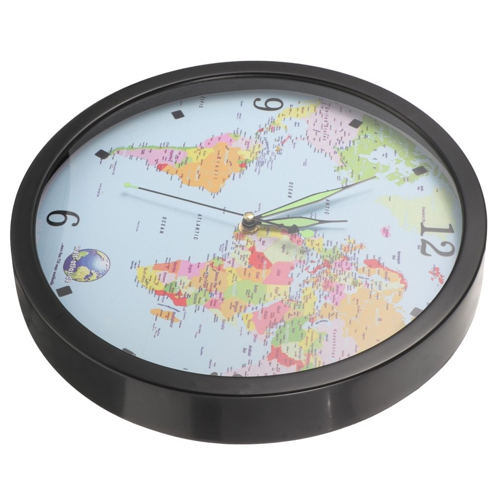 Wall Decorative Clock Decor World Map Wall Clock Battery Operated ...