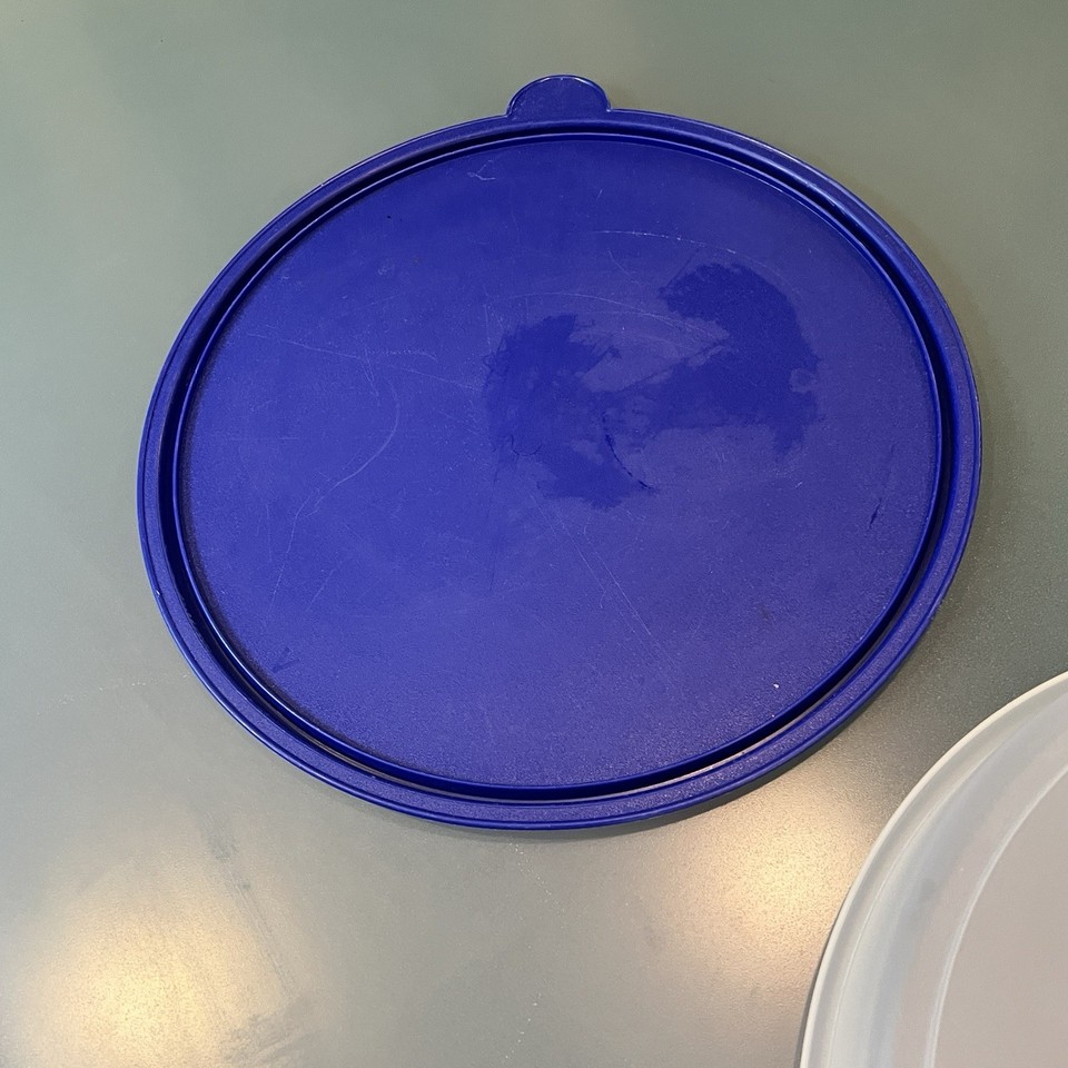 Tupperware Large Round Pie Cupcake Container 12” Blue Lid Sheer ...