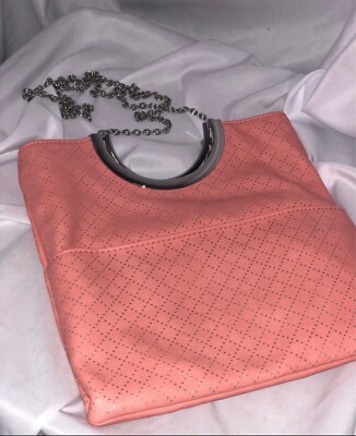 Kelly And Katie Purse Coral Color Handbag Chrome Grip Vinyl 10x10 | eBay
