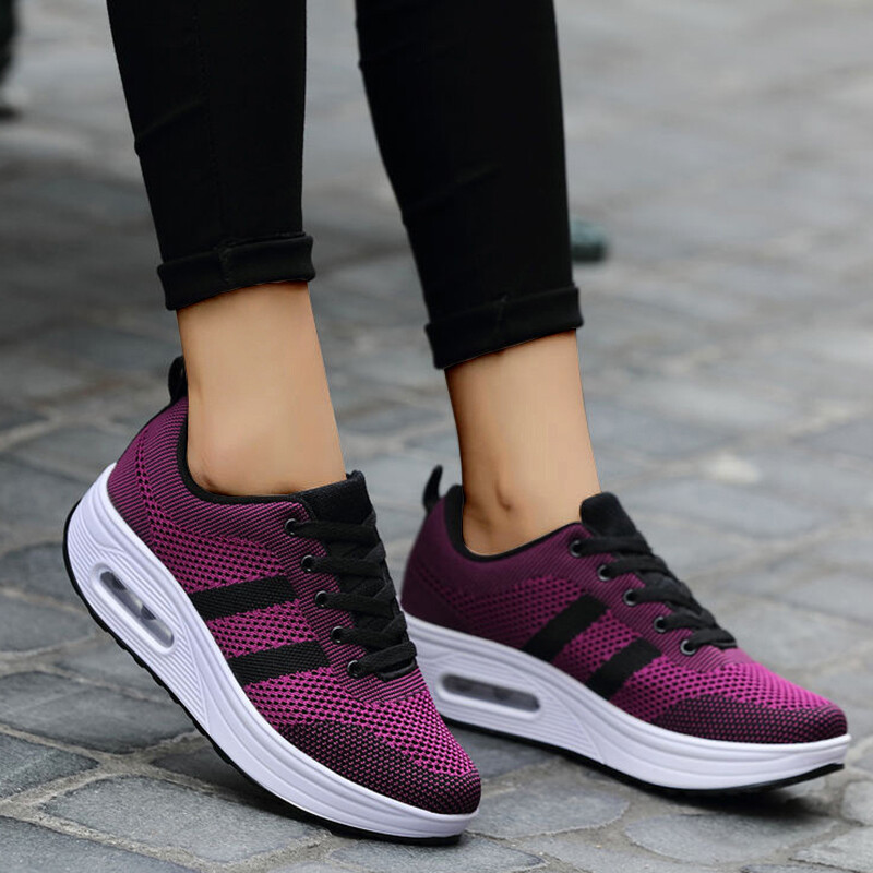 WOMENS WEDGE TRAINERS LACE UP JOGGING LADIES SNEAKERS COMFY WOMEN SHOES ...