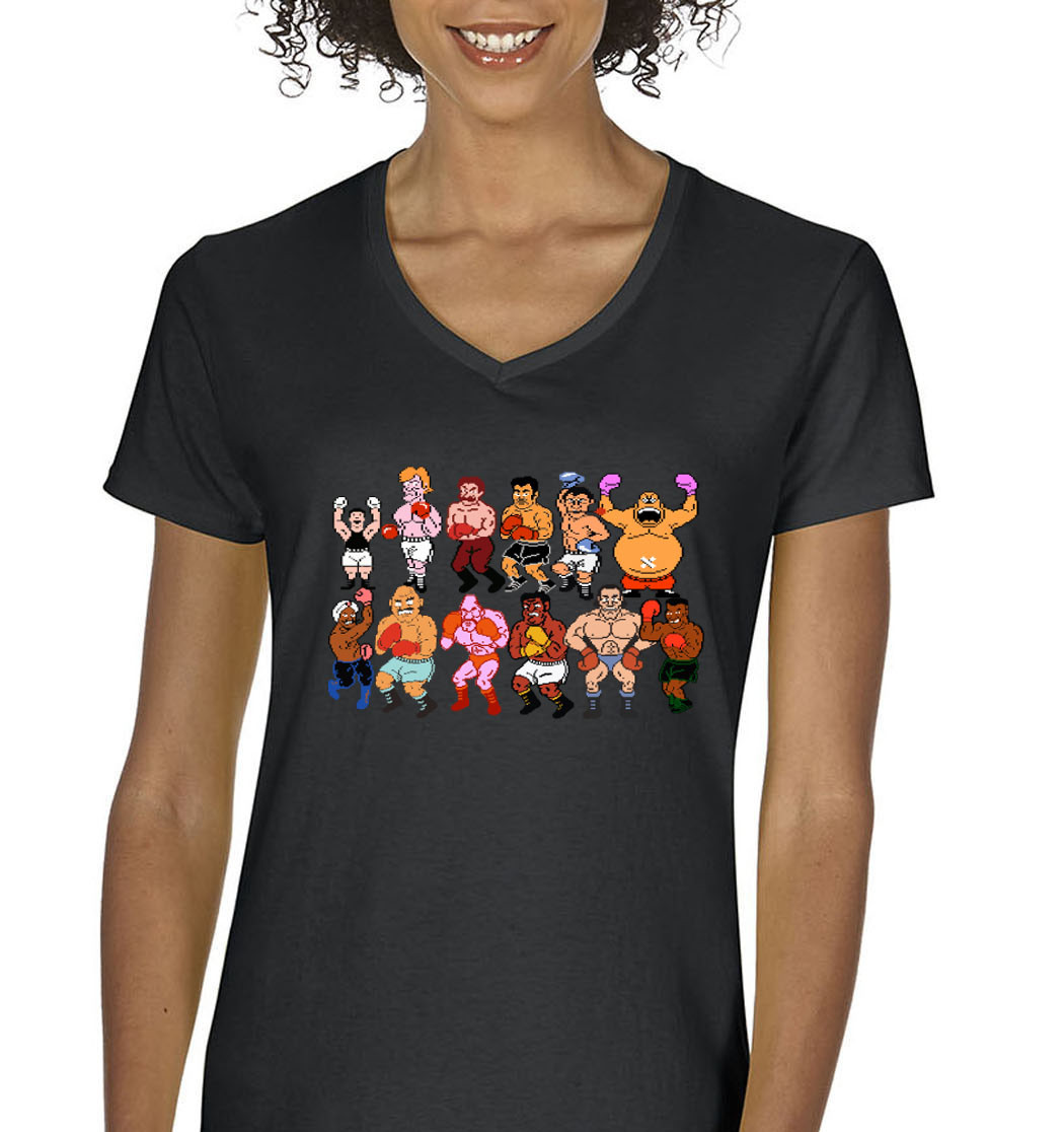 V-NECK BLACK Classic Nes Nintendo 8-Bit Mike Tyson "Punchout Characters ...