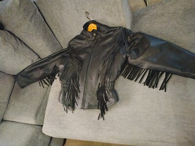 UNIK Women's Black Bikers Leather Fringe XXXL with Zip Out Liner! | eBay