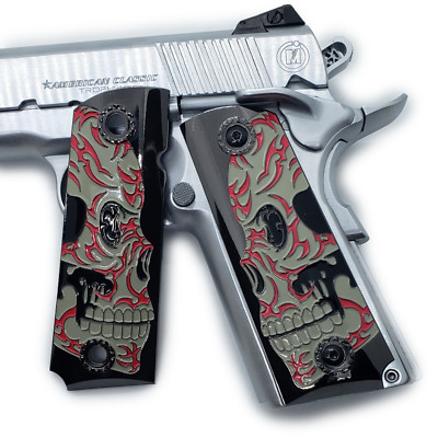Custom Colt 1911 Grips Full Size Black W Enamel Grips 45/38 super ...