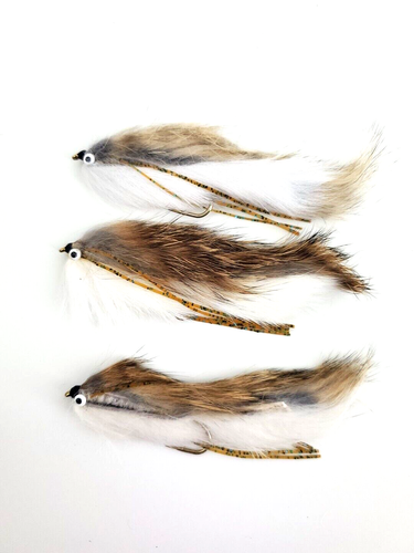 Light Brown and White Deer Hair Streamer Flies Size 2 Beadeyes 3 Flies ...