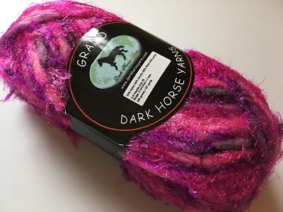 Dark Horse Yarns Grand #106 Fuchsia Pink Purple Sparkly Eyelash Wool Bl ...