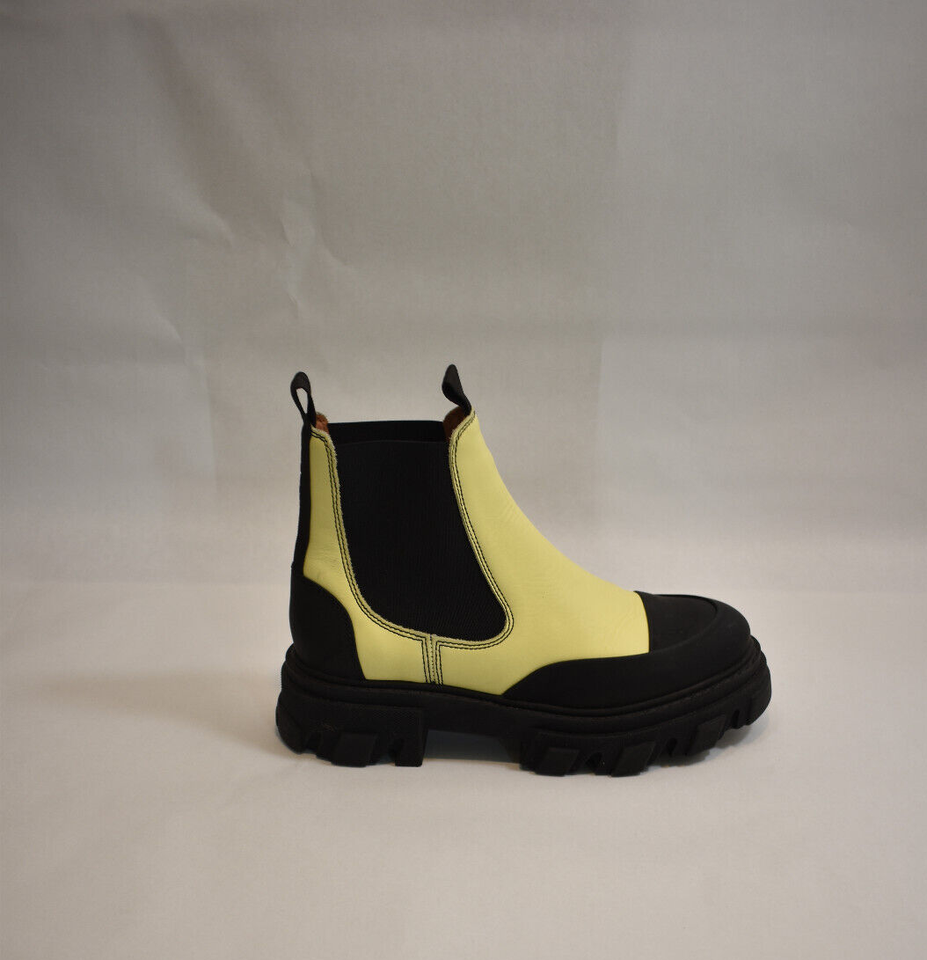 GANNI Cleated Low Leather Chelsea Combat Boots Yellow Size 40 10 US ...