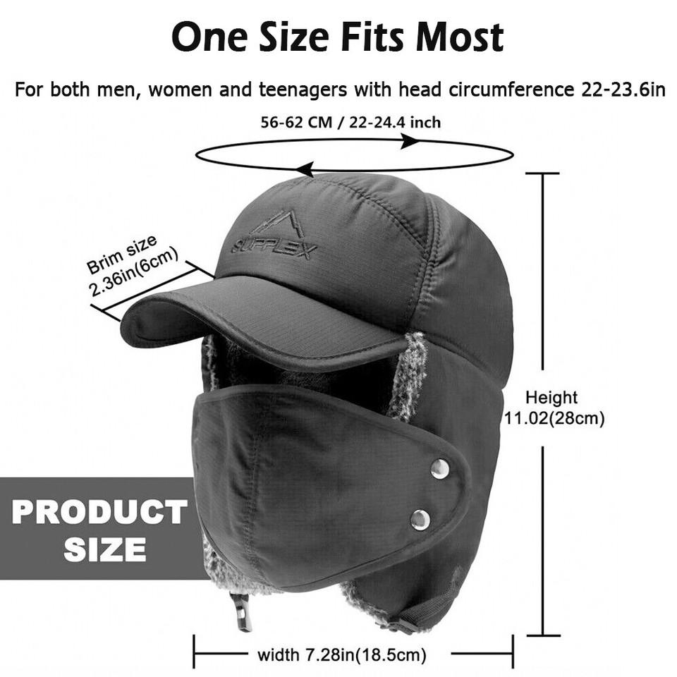Trapper Hat Face Mask Winter Warm Aviator Fur Ear Flap Cap Ski Hunting ...
