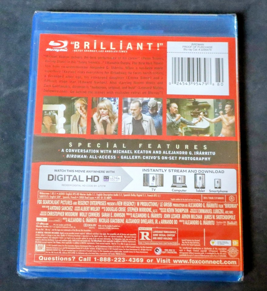 Brand New Birdman or The Unexpected Virtue of Ignorance Blu-ray Sealed ...