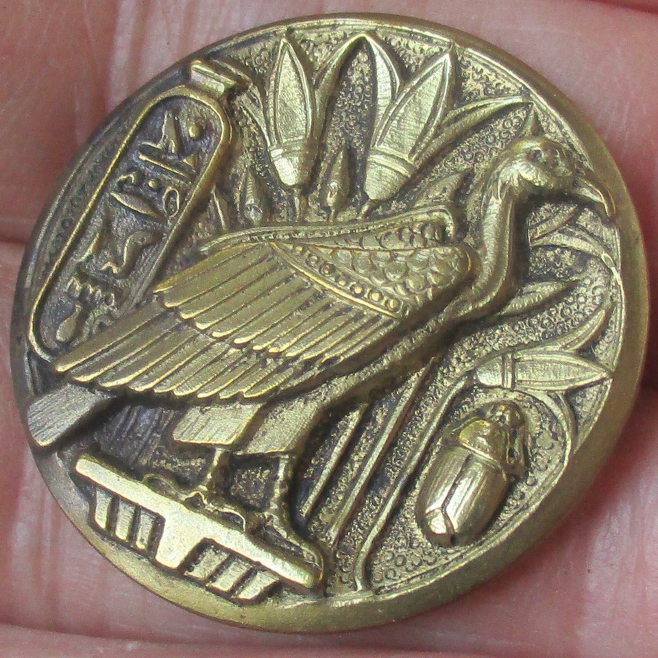 1" Stamped Brass Button w Buzzard Like Bird Image in Relief | eBay