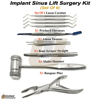 Dental Implant Surgery Tray Kit Mallet Lucas Bone Currette Elevator ...
