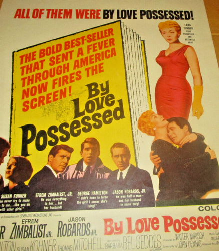 LANA TURNER EFREM ZIMBALIST Jr BY LOVE POSSESSED Window Card 12x22 ...