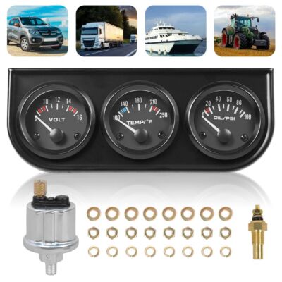 2" 52mm 3-in-1 Auto Car Triple Gauge Set Kit Water Temp Oil Pressure ...