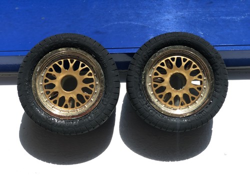 RC Wheels and Tires BBS look Gold Center with Chrome Lip; 2.5” OD x 1. ...