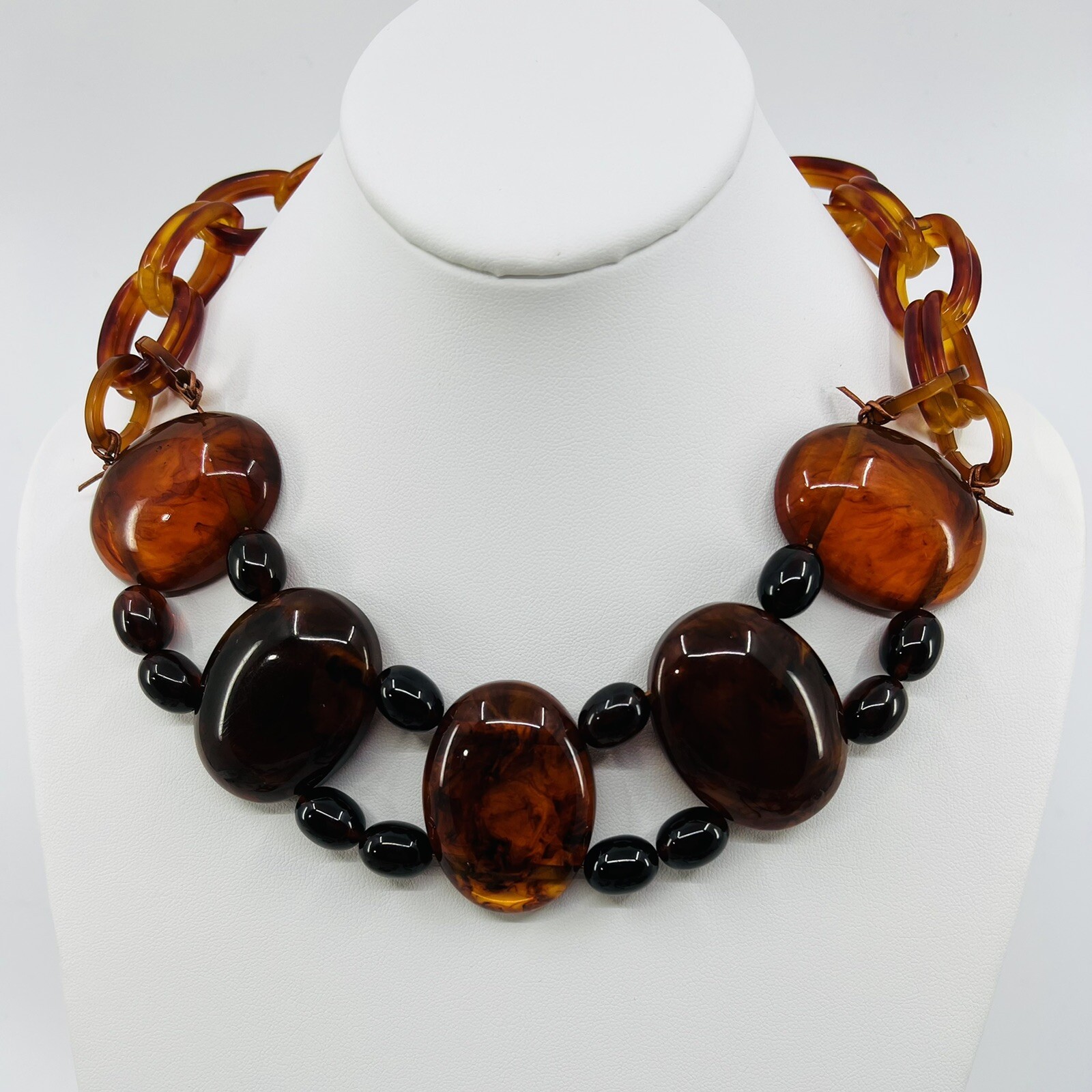 Root Beer Bakelite Statement Necklace w/ Tortoise She… - Gem