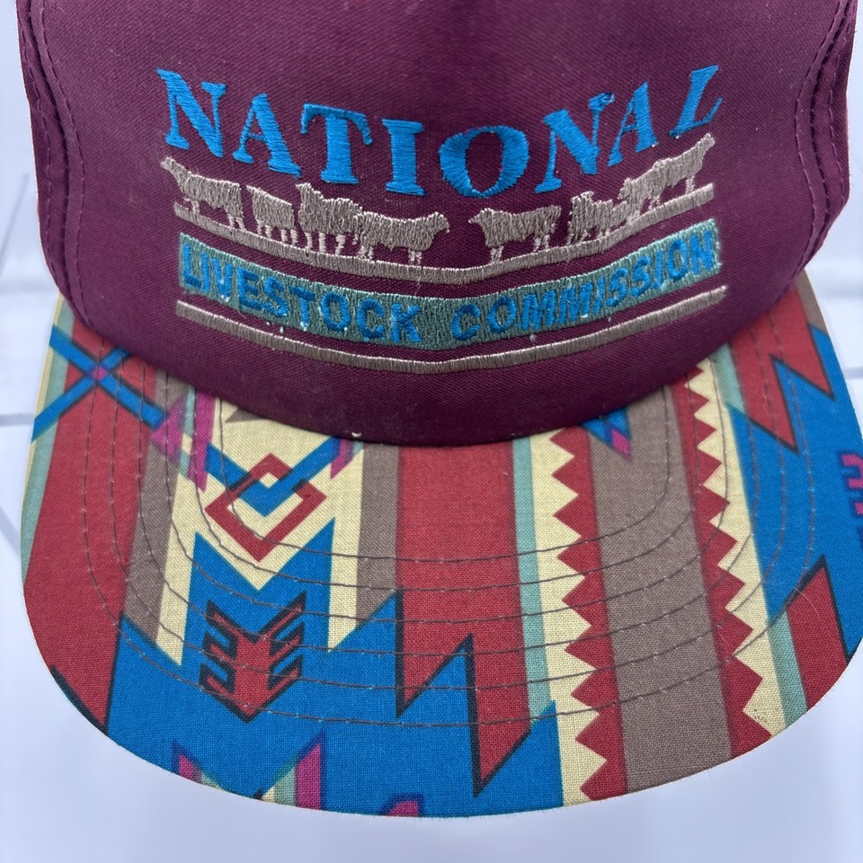 Vintage National Livestock Commission Hat Snapback Aztec Print Bill ...