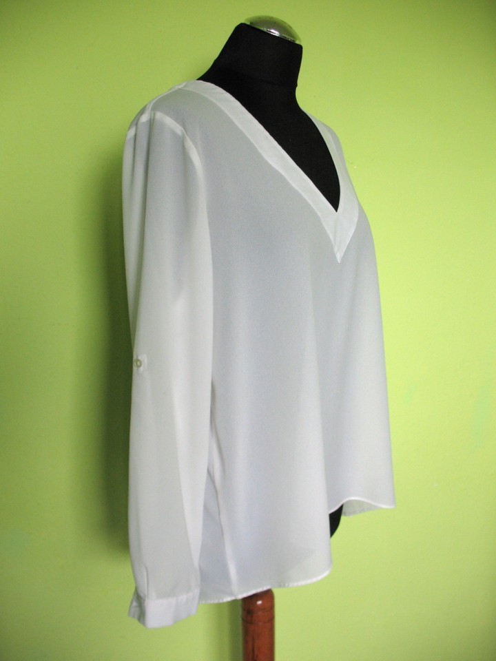 Bluse - weiß, transparent - 46 3XL - Brust 118 asymmetrisch | eBay.de