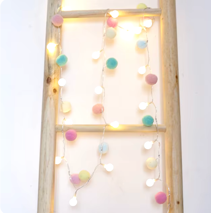 20 LED Globe Ball String Lights Kids Fairy Light DECOR ROOM POMPOM ...