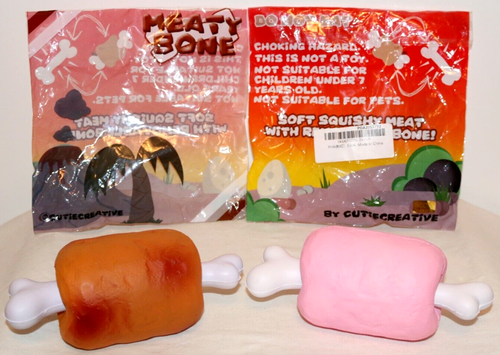 SET OF 2 CUTIE CREATIVE MEATY BONE SQUISHY SQUISHIES REMOVABLE BONE ...