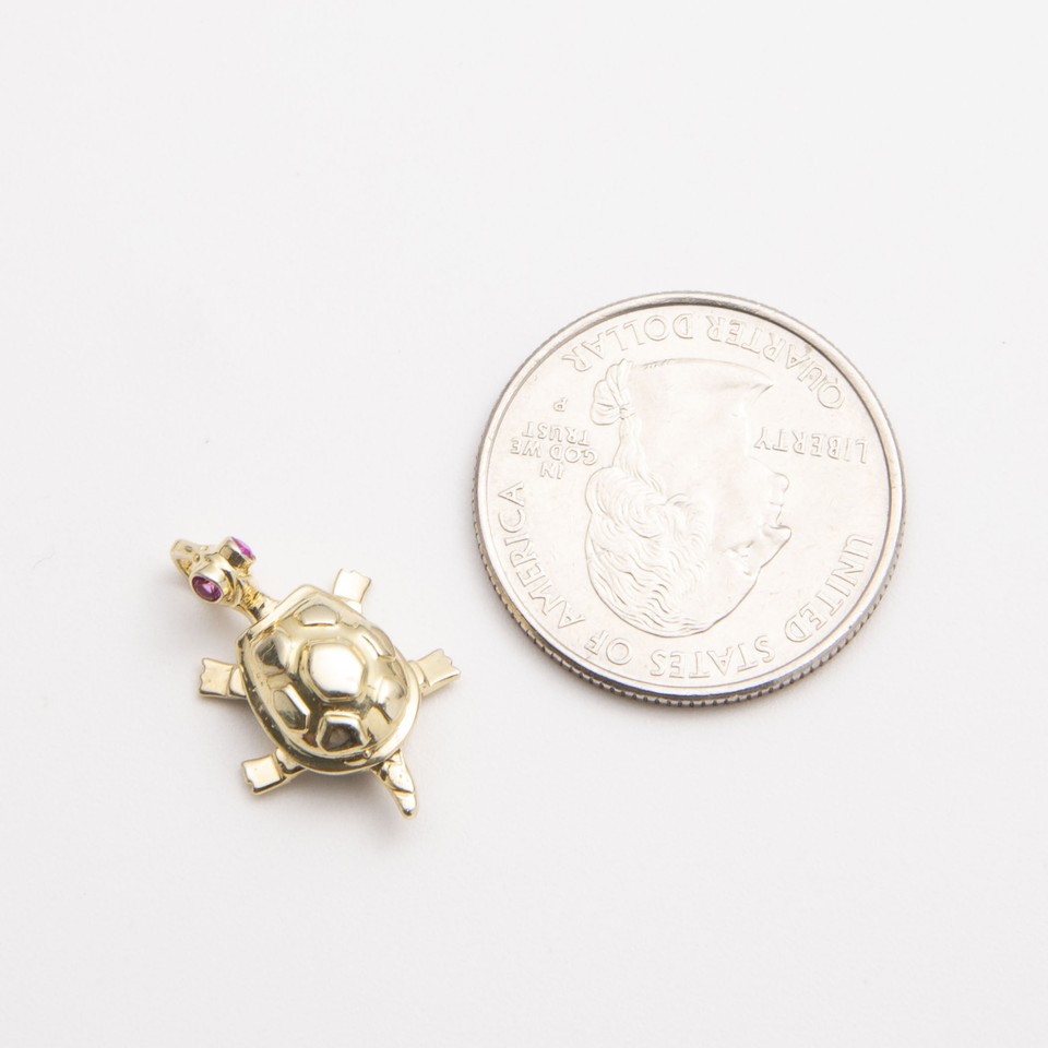 Pink Eyes Mini Turtle Charm Pendant 10K Yellow Gold | eBay