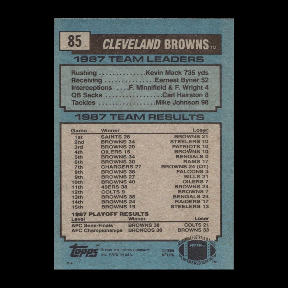 Bernie Kosar 1988 Topps Cleveland Browns #85 R326E 88 | eBay