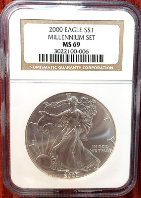 2000 Silver Eagle Dollar - Millennium Set Issue - NGC MS69 Brown Label ...