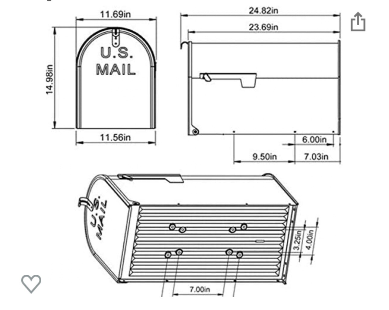 Jumbo Post Mount Rural Mailbox Galvanized Steel Heavy-Duty Extra Large ...