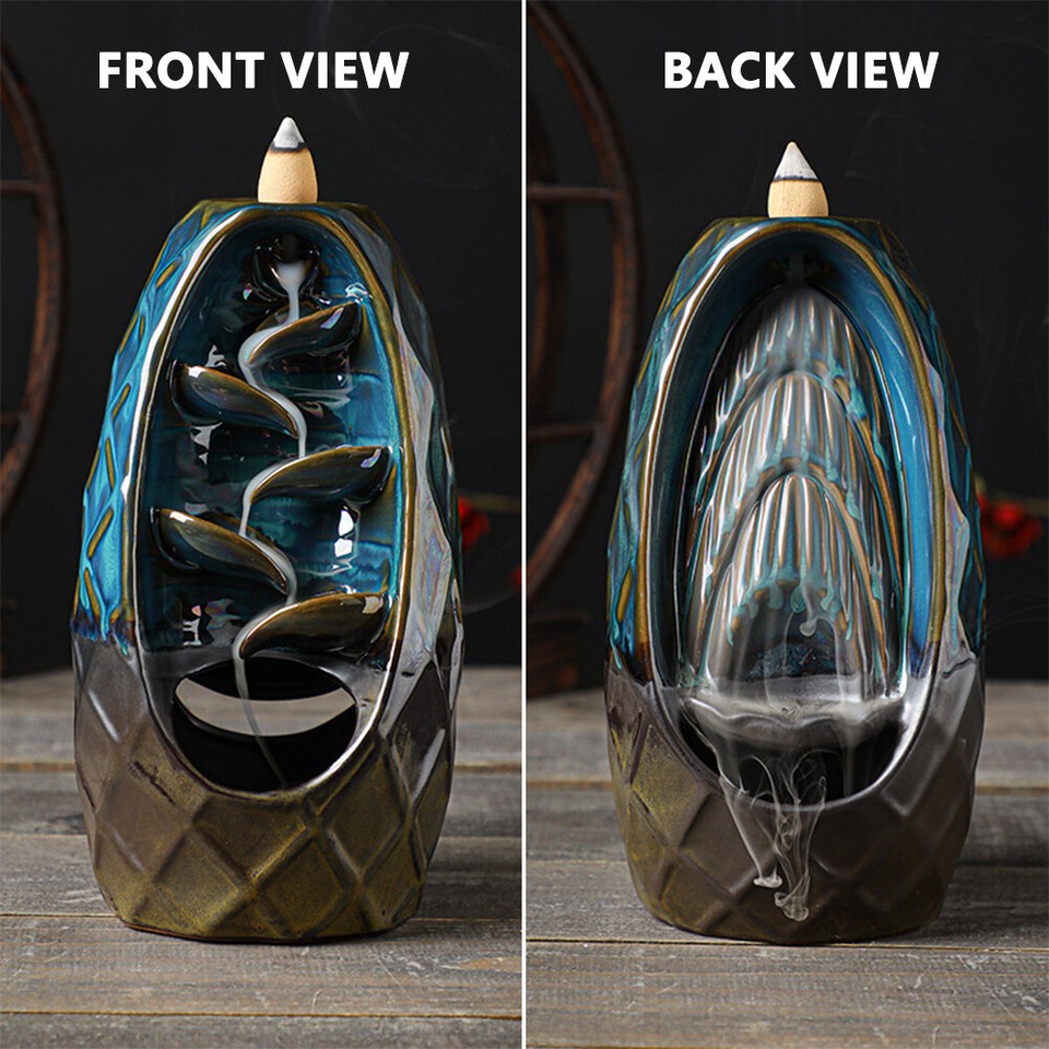Ceramic Backflow Incense Burner Waterfall Backflow Incense Holder Set ...