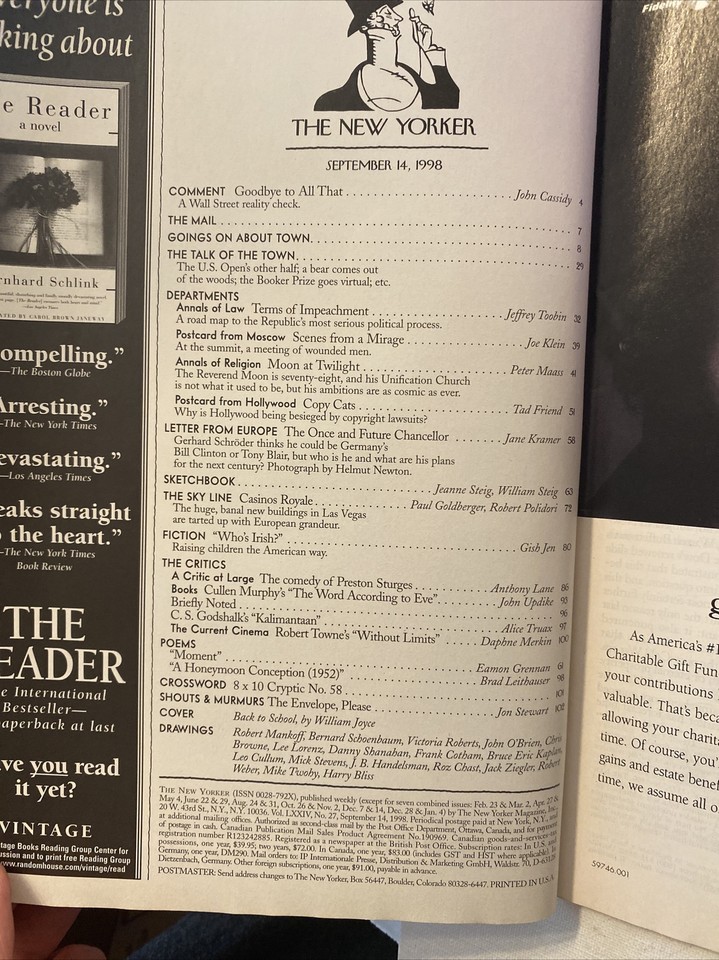 The New Yorker Magazine September 14 1998 Back to School William Joyce ...