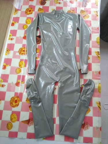 Neck Entry Silver Full Body Latex Catsuit Rubber Fetish Catsuit with ...