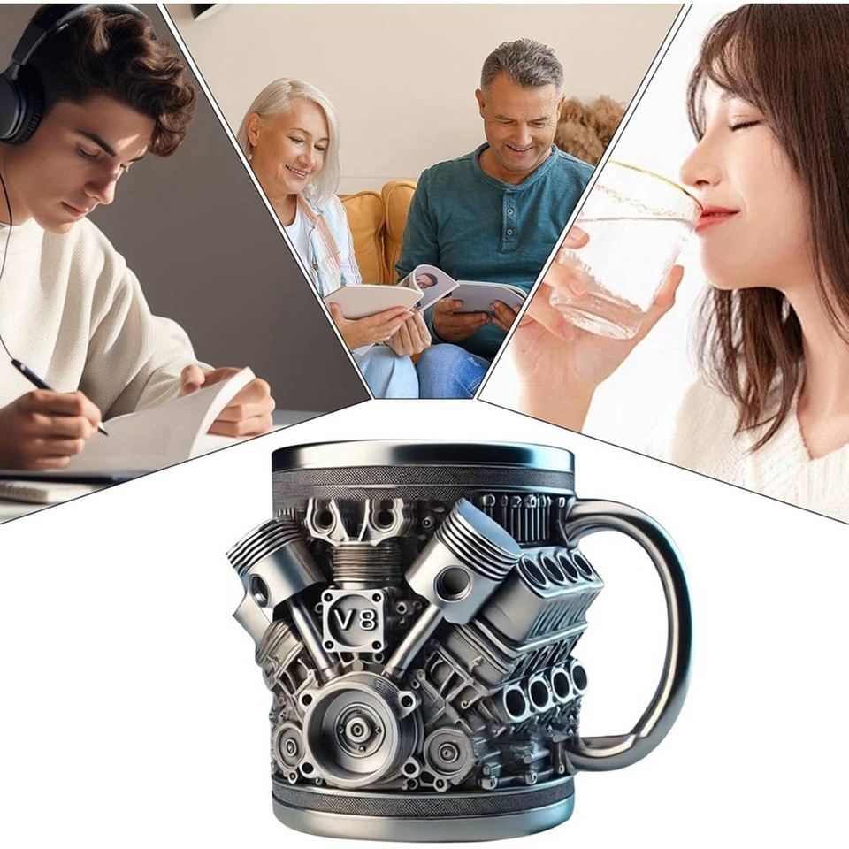 V8 Engines Stainless Steel Coffee Mug, Car Engine Coffee Cup with ...