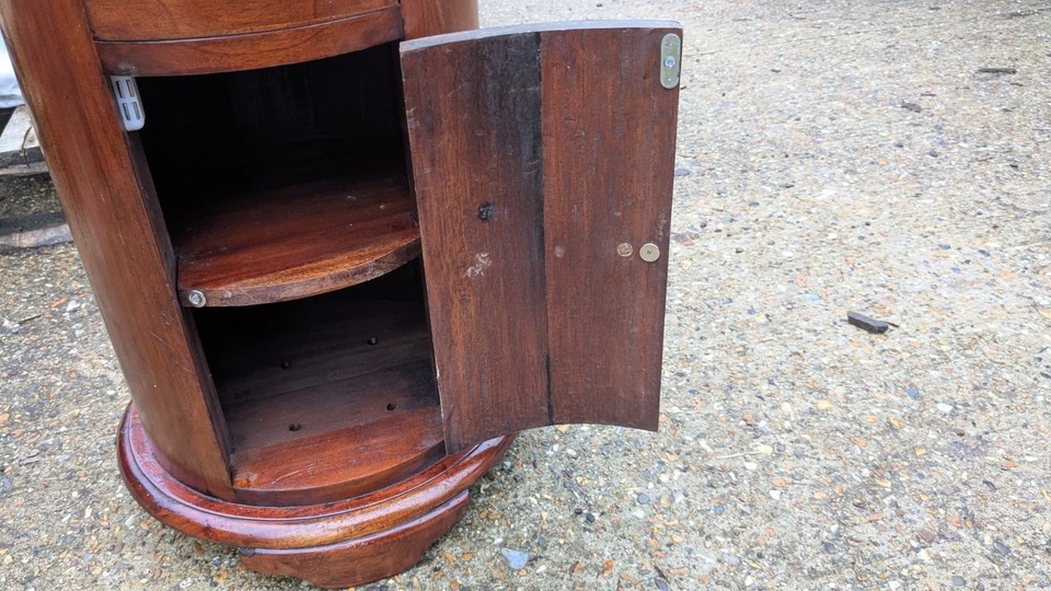 Round Solid wood bedside table with cupboard and drawer decorative ...