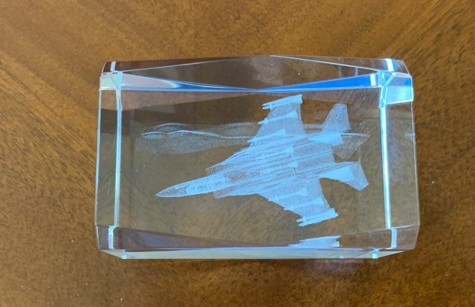3D Laser Etched Crystal Cube Paperweight with Military Jet Airplane | eBay