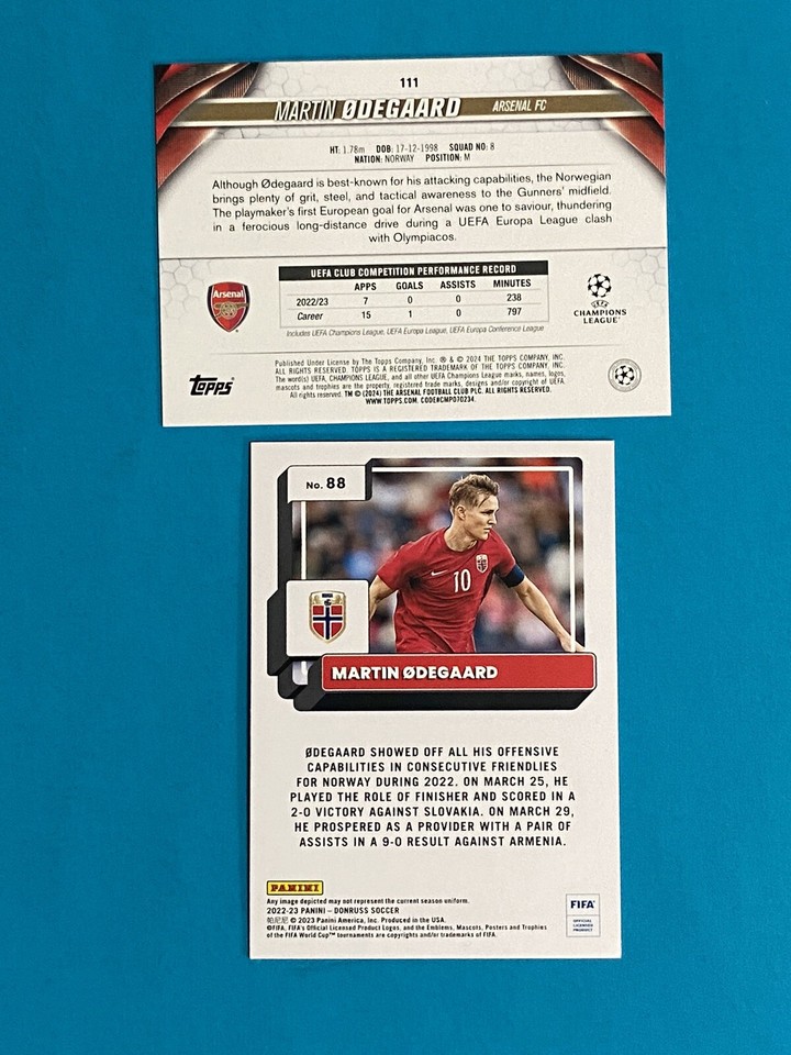 Martin Odegaard Soccer Card Lot 2022-2024 Donruss + Topps Arsenal ...
