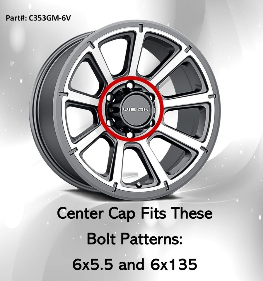 Set 4 Vision 353 Turbine 6 Lug Wheel Center Cap C353GM-6V Gunmetal Fit ...