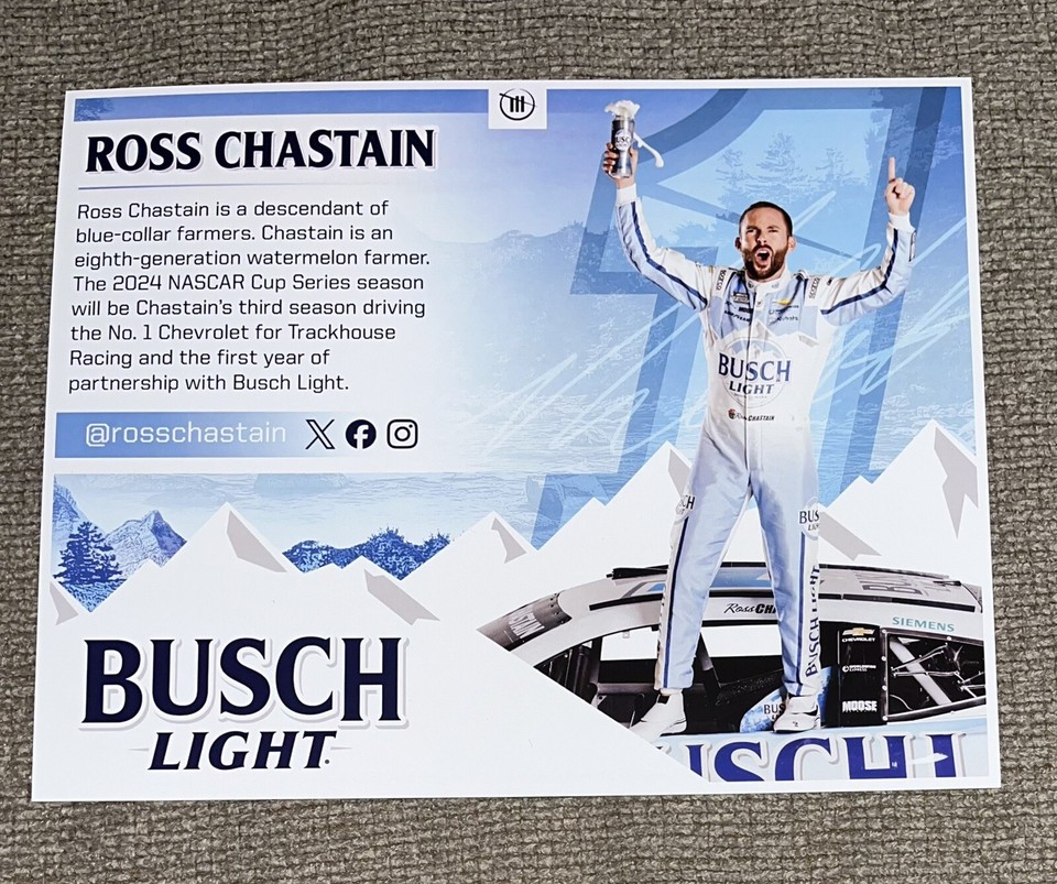 Ross Chastain Signed 2024 Busch Light NASCAR Postcard Hero Card COA | eBay
