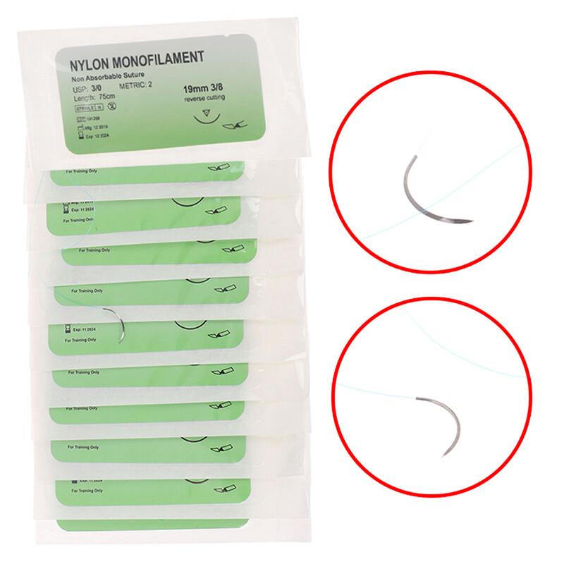 12 Pcs/Set Medical Needle Suture Nylon Monofilament Thread Suture ...