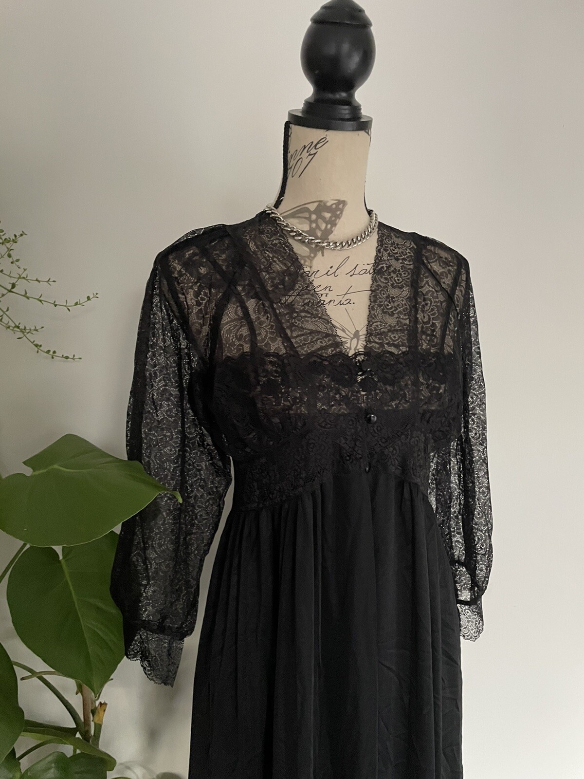 Vintage Fairy Goth Bri Nylon Sheer Lace Full Length N… - Gem