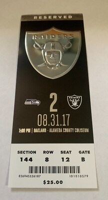 Seattle Seahawks vs Oakland Raiders 8/31/2017 Full Ticket | eBay