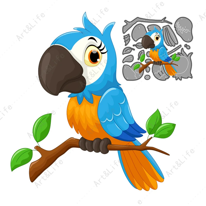 Macaw Parrots Birds Perched Branch Metal Cutting Dies Scrapbooking Card ...