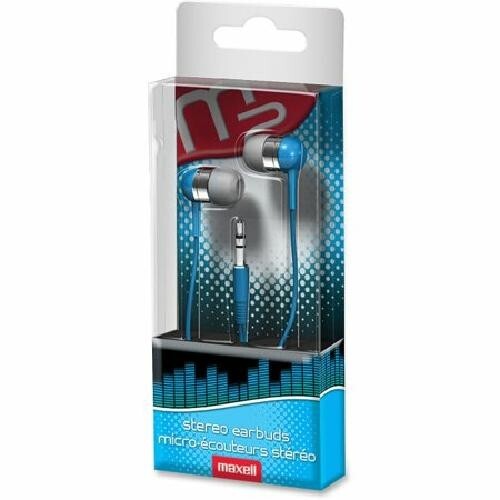 Maxell Blue Bass Metallic Stereo Earbuds with Microphone and Volume ...