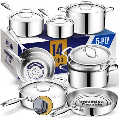 5-ply stainless steel cookware set | 14-piece, induction | eBay