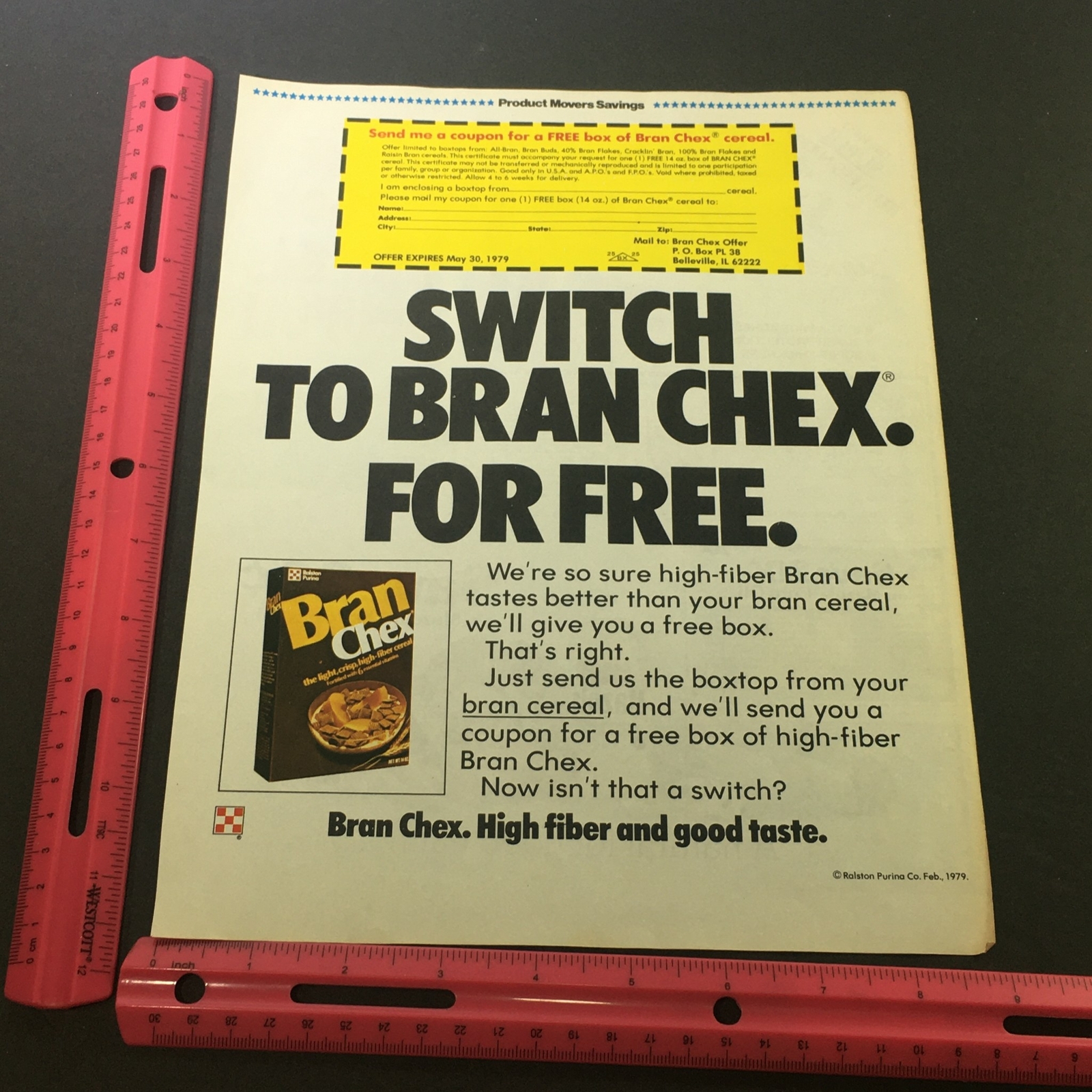 VTG 1979 Purina Bran Chex High-Fiber FREE Cereal Box Print Ad Coupon | eBay