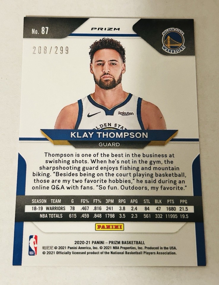 2020-21 Panini Prizm Red Klay Thompson 208/299 Warriors #87 | eBay