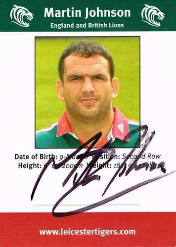 MARTIN JOHNSON RUGBY ENGLAND & BRITISH LIONS SIGNED CARD (REDUCED PRICE ...