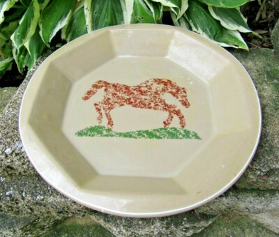 HARTSTONE POTTERY Octagon Shaped pie pan dish with brown horse Vtg | eBay