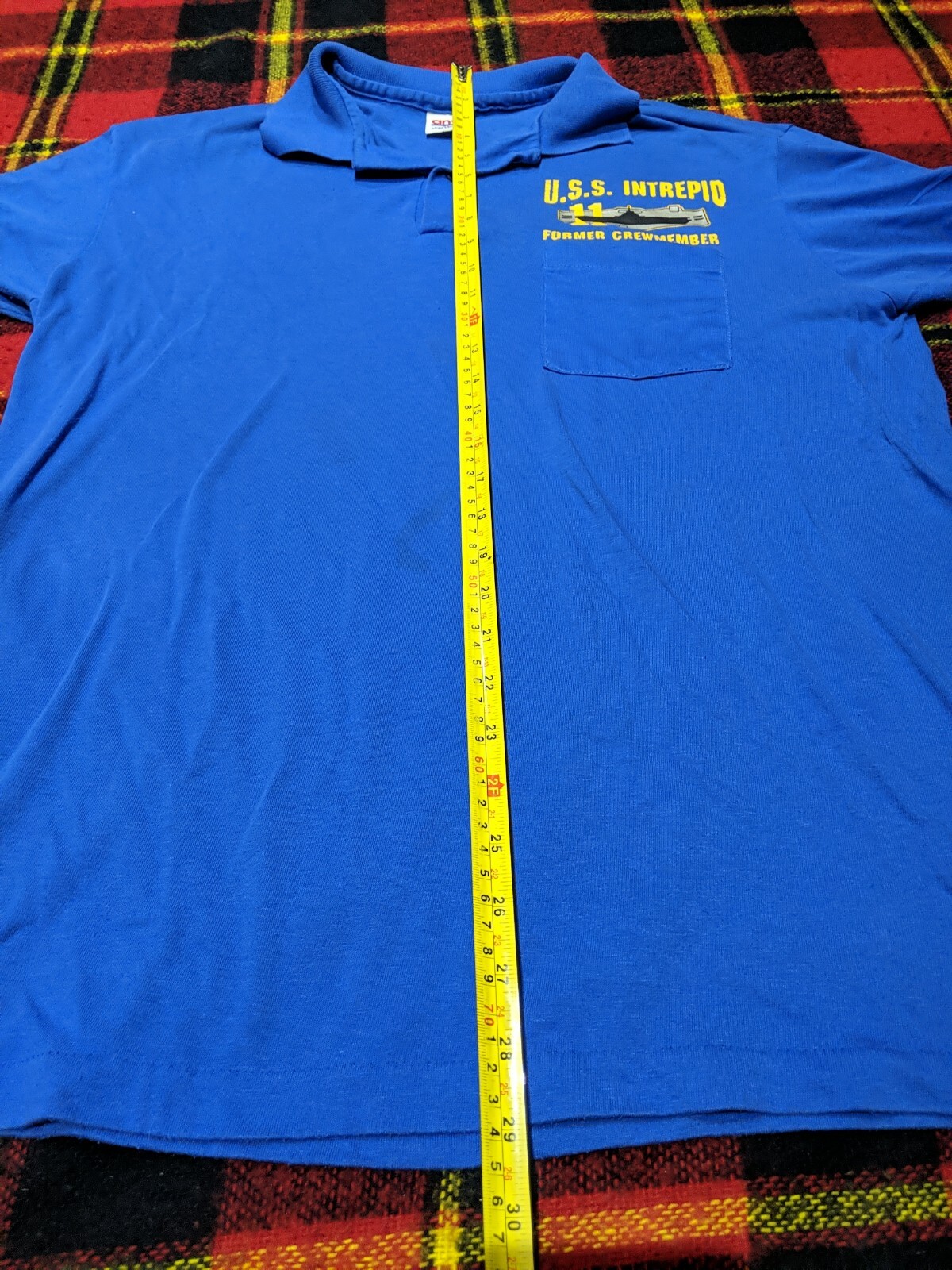 Vintage USS Intrepid US Navy Polo Shirt Blue Sz L USA - Gem