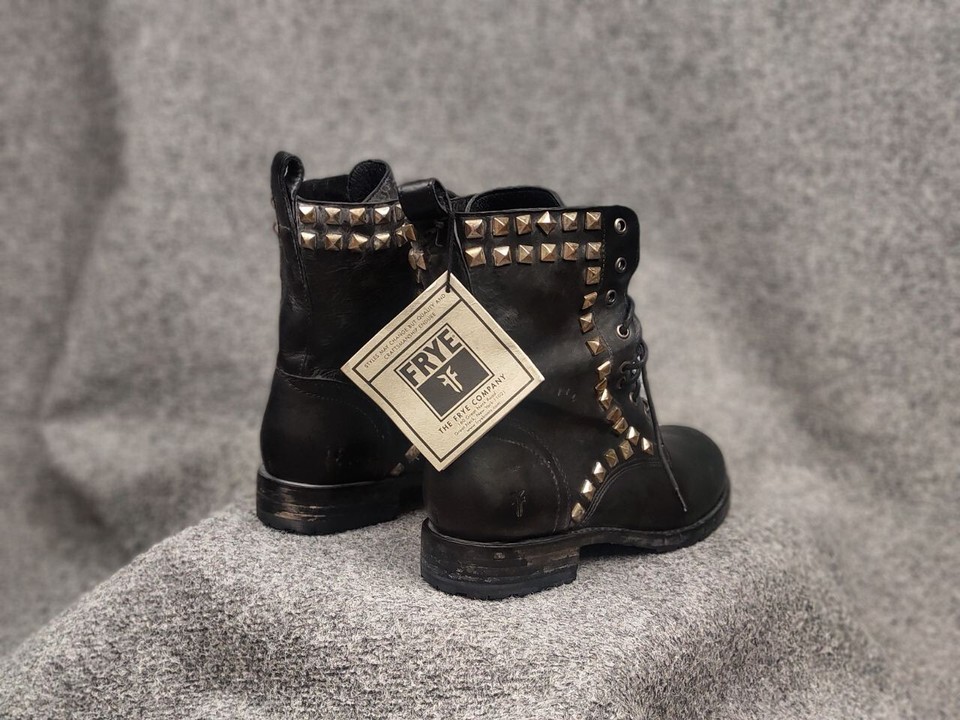 Frye Design Rogan Studded Lace Tall Black Leather Ankle Boots | eBay