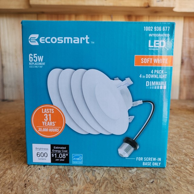 4 pack Ecosmart 65w 4in Downlight Dimmable Soft White Screw-in Base for ...