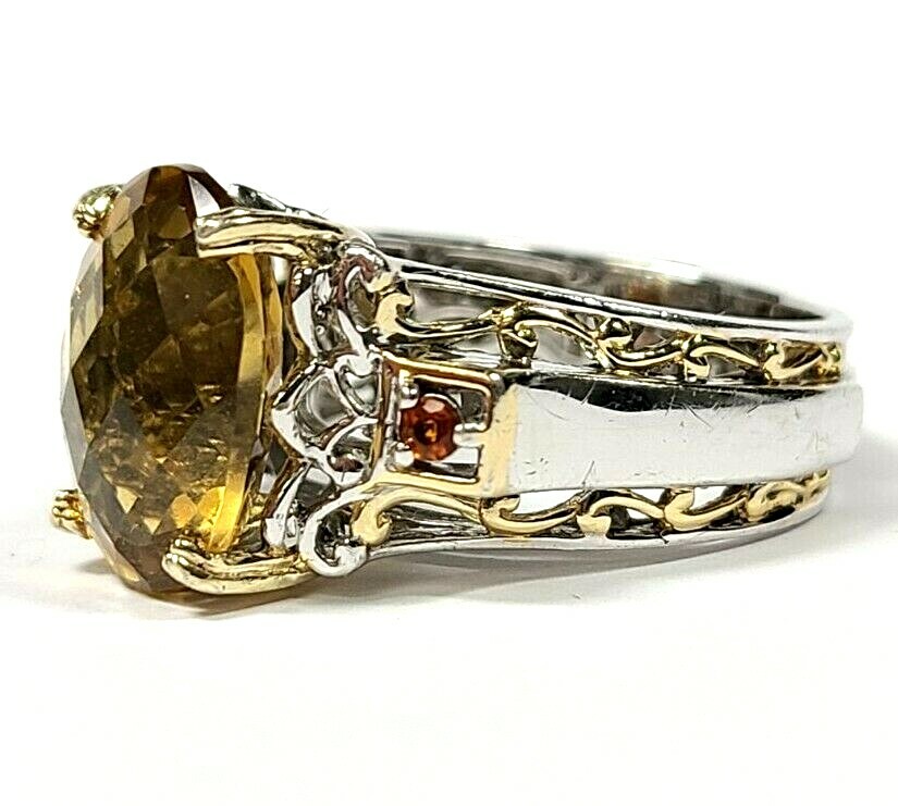 Designer NH Citrine and Garnet Sterling Silver and Gold Plated Ring ...