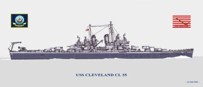 USS Cleveland in WWII CL-55 Ship Print US Navy | eBay